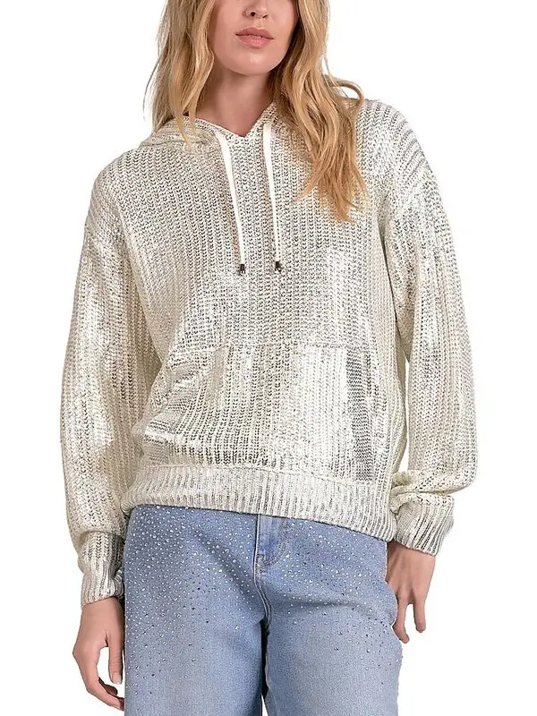 Elan Metallic Threaded Hoodie - White