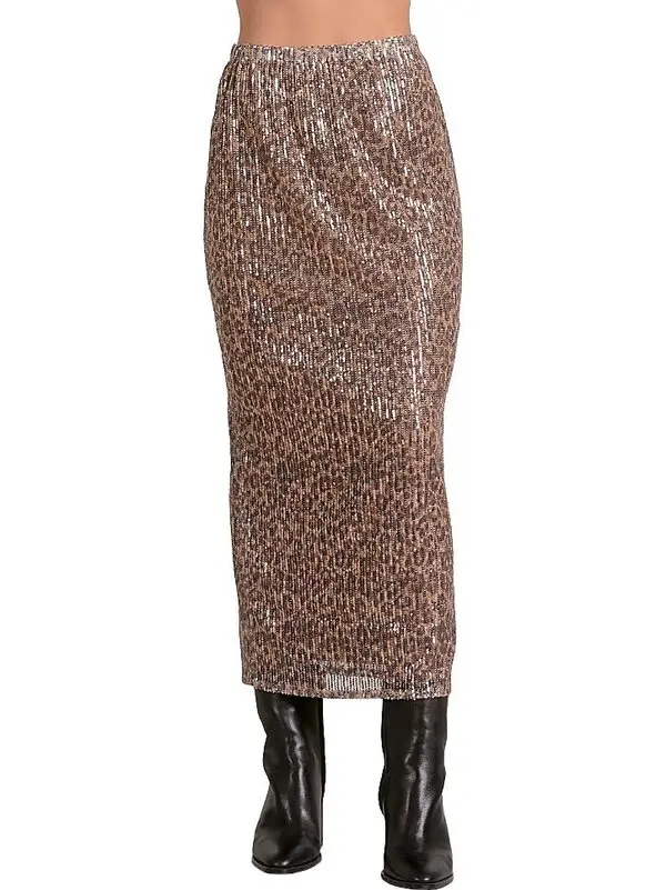 Elan Sequinned Pull On Skirt - Cheetah Print