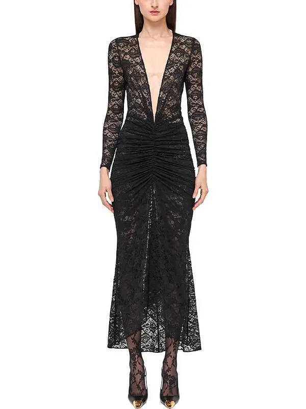 Ronny Kobo Nelli Lace Plunge Neck Dress - Black