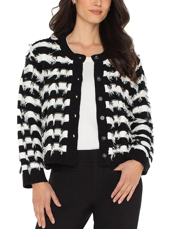 LIVERPOOL Fringe Trim Sweater - Black/ White Fringe