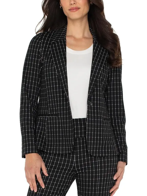 LIVERPOOL Fitted Windowpane Blazer - Black/ White Windowpane