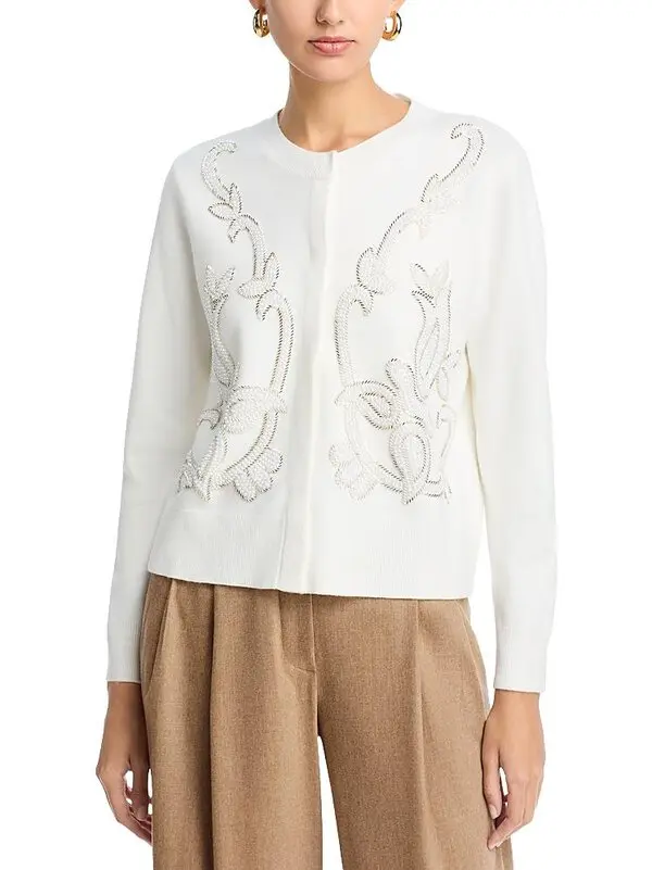 SIONI Embellished Snap Front Cardigan - Eggshell