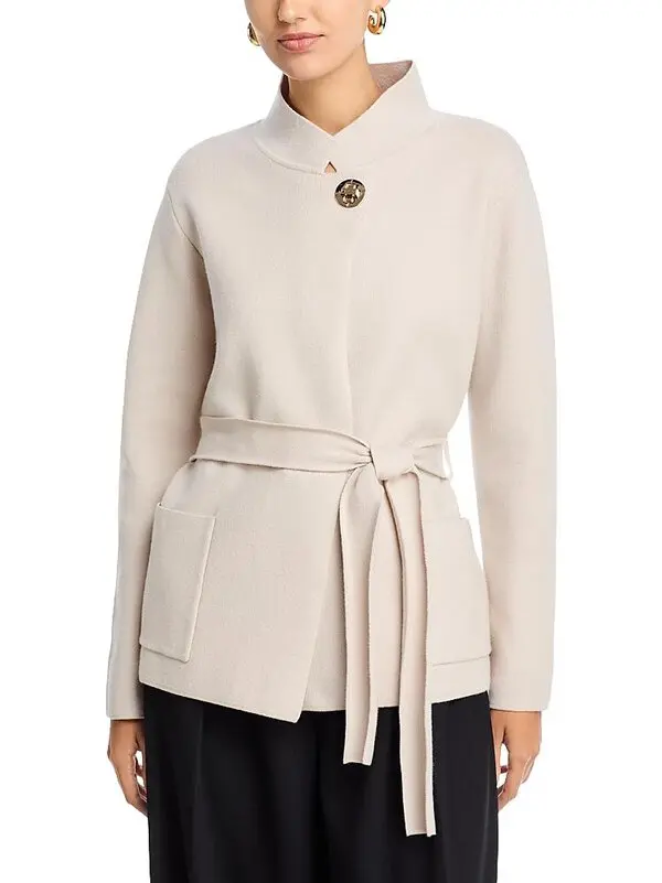SIONI Belted Toggle Cardigan - Winter White