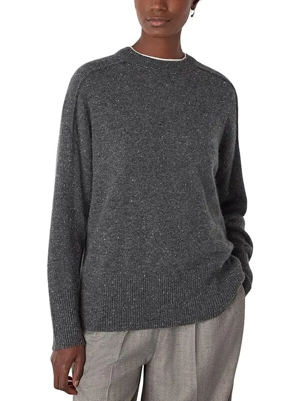 Whistles Cashmere Fleck Seam Neck Knit Sweater - Dark Grey