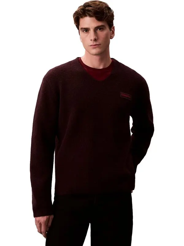 Calvin Klein Relaxed Merino Wool V-neck Sweater - Mocha Brown