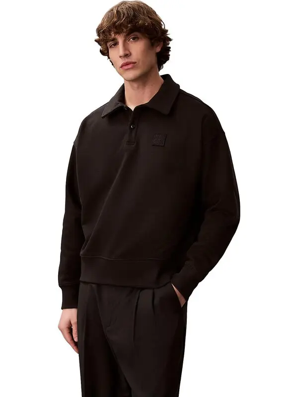 Calvin Klein French Terry Emblem Logo Polo Sweatshirt - Black