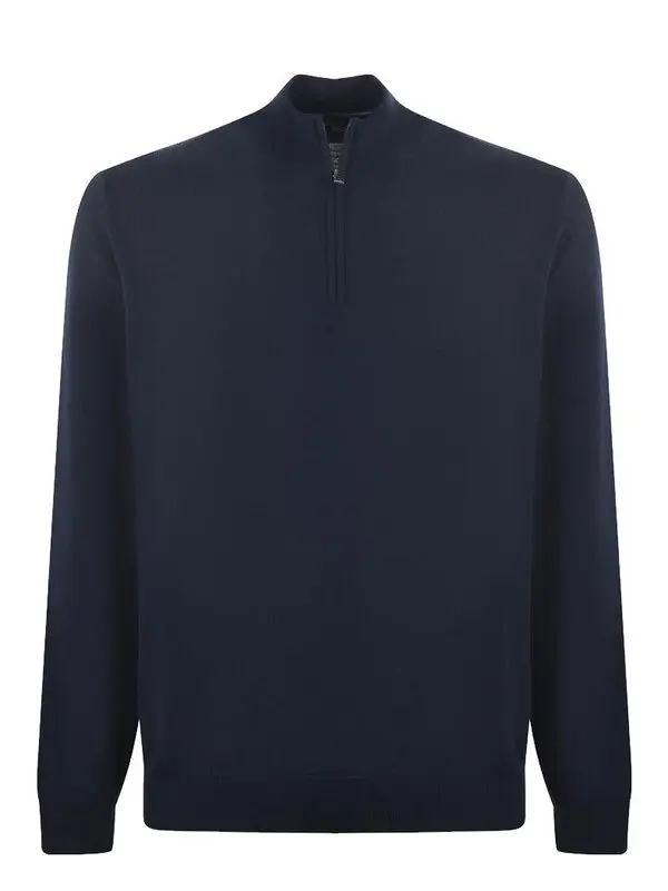 BOSS Virgin Wool Zip-up Sweater - Blue
