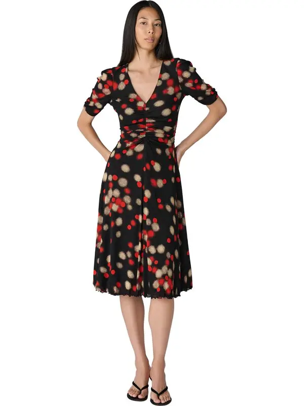 Diane Von Furstenberg Koren Reversible Dress - Ship Lights Black/seu Leop Big Sig Red