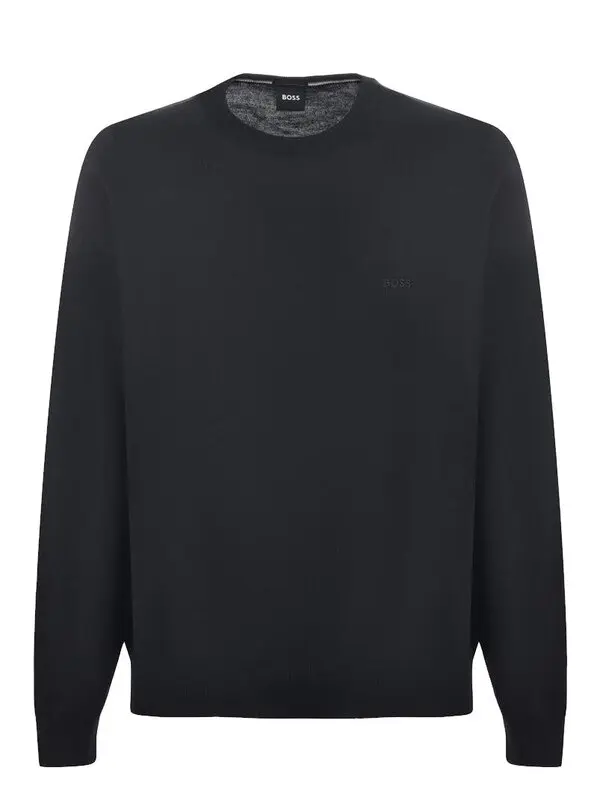 BOSS Virgin Wool Crew Neck Sweater - Black