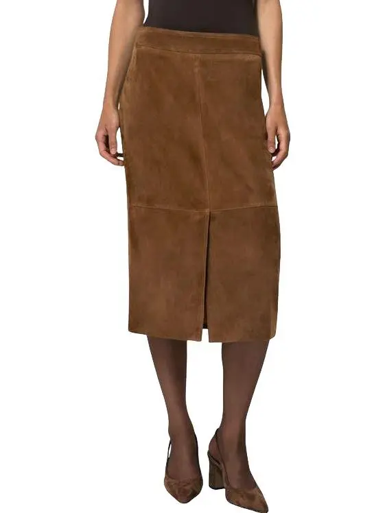 REISS Goatskin Suede Midi Skirt - Tan Brown