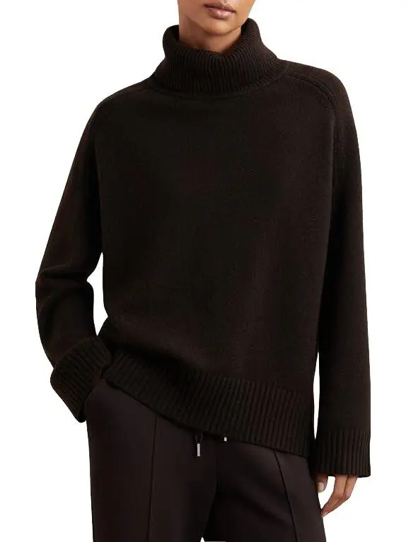 REISS Wool And Cashmere Turtleneck Sweater - Chocolate Brown
