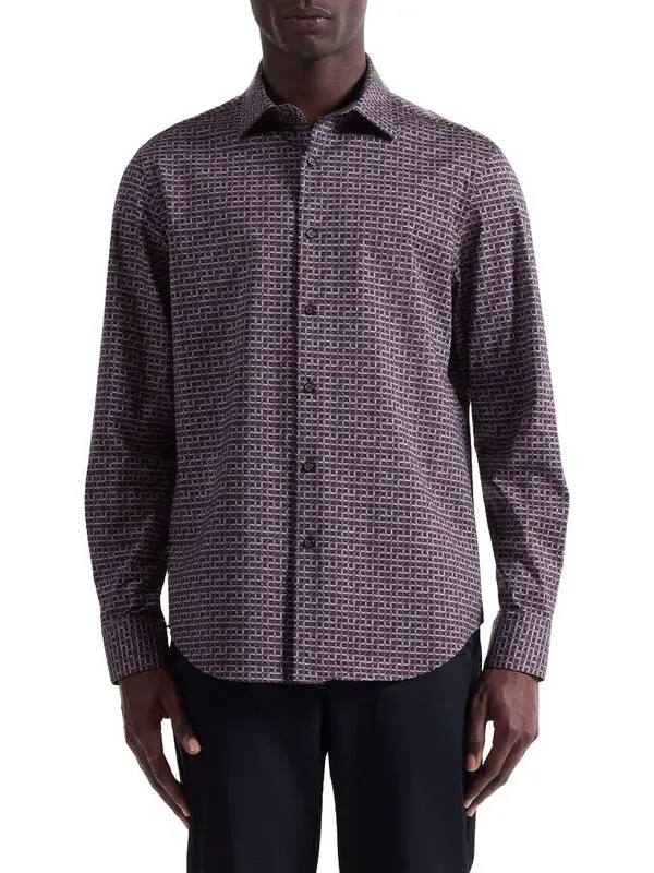 Bugatchi Jimmy Ooohcotton® Check Button-up Shirt - Mahogany