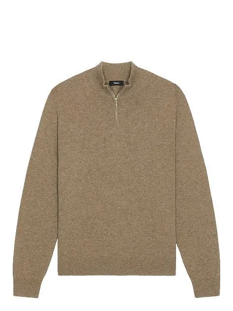 Theory Hilles Cashmere Quarter Zip Sweater - Dark Feather Melange