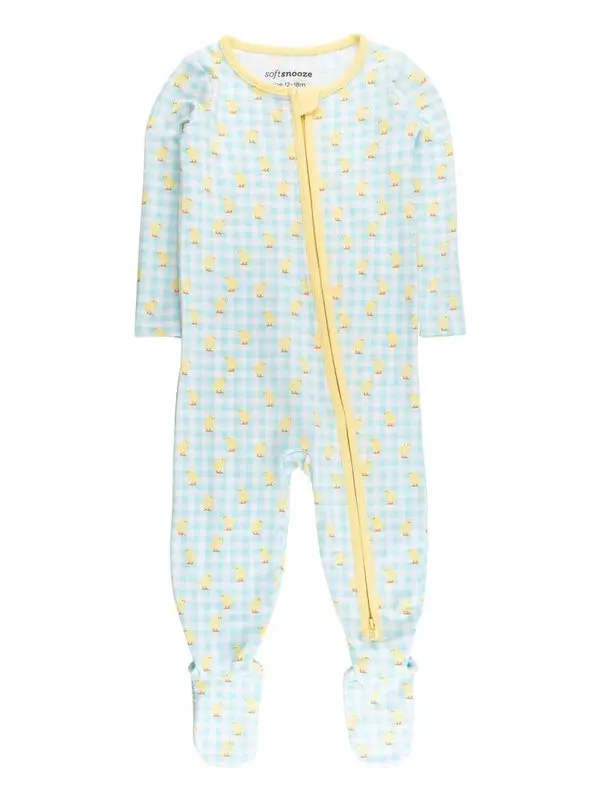RUFFLEBUTTS Modal Blend One Piece Footie Pajamas - Chirping Chicks Gingham