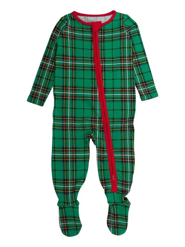 RUFFLEBUTTS Modal Blend One Piece Footie Pajamas - Green Nicholas Plaid