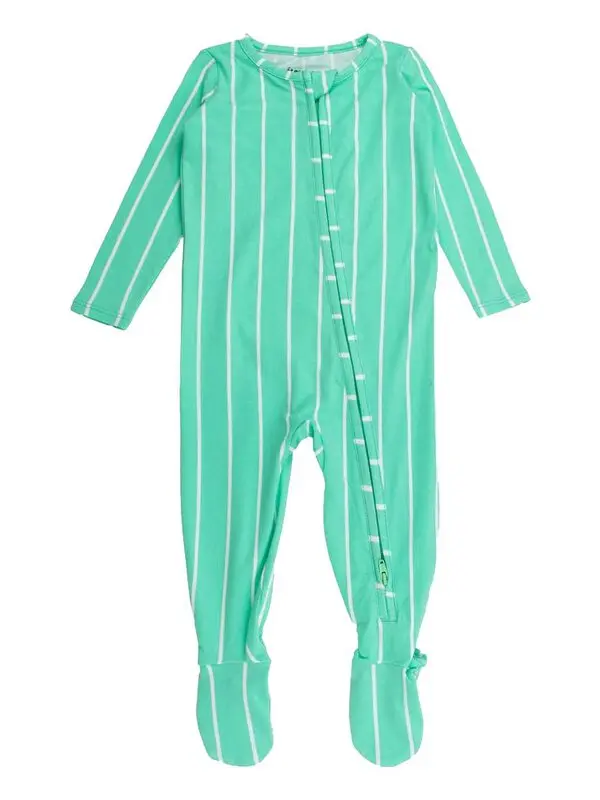 RUFFLEBUTTS Modal Blend One Piece Footie Pajamas - Green Pinstripe