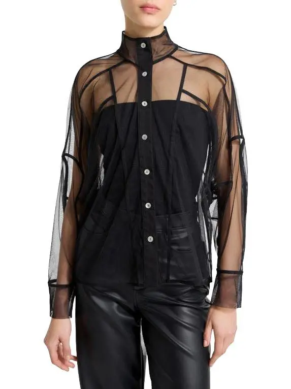 MARCELLA Lane Mesh Button-up Shirt - Black
