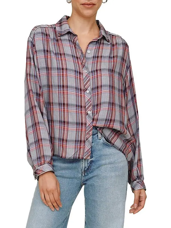 Bella Dahl Woven Plaid Shirt - Silver Shimmer Plaid