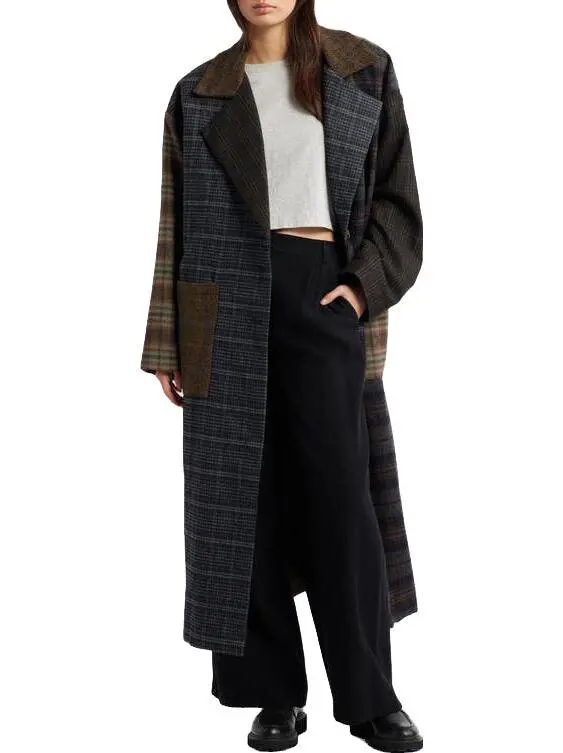 DRESSED IN LALA Longline Plaid Coat - Grey