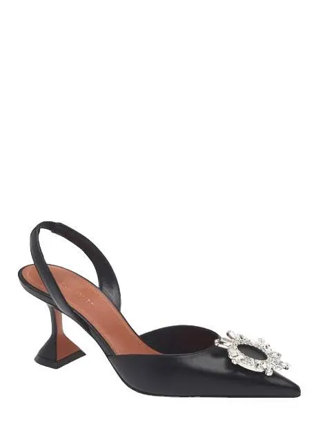Amina Muaddi Begum Crystal Slingback Pumps - Nappa Black