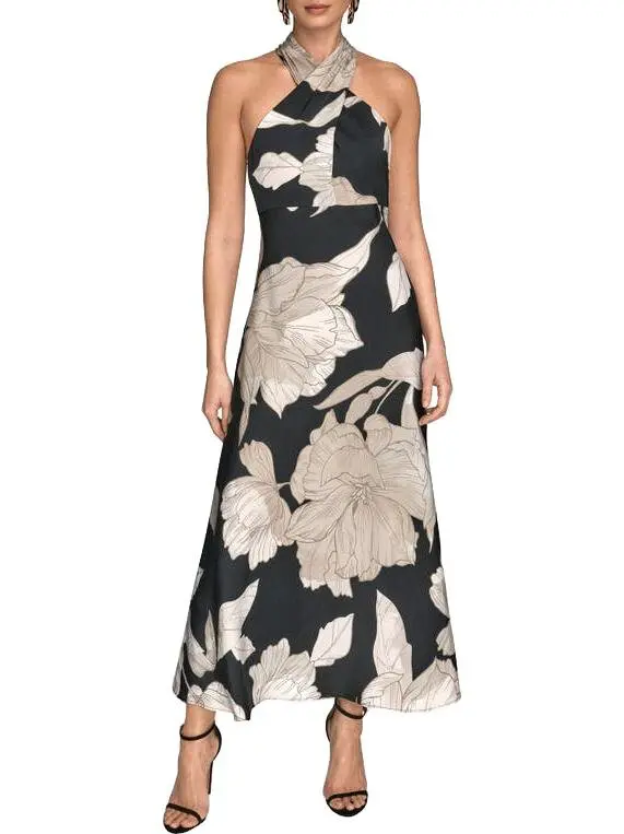 Donna Karan New York Floral Halter A-line Dress - Fawn Multi