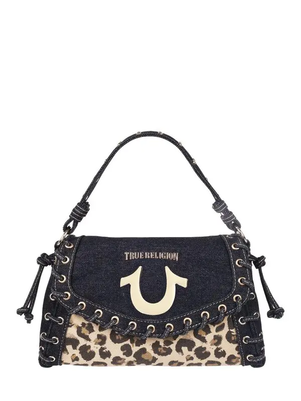 True Religion Denim Leopard Eyelet Flap Bag - Leopard/black