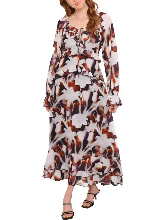 PETAL & PUP Floral Print Long Sleeve Maxi Dress - Blurred Floral