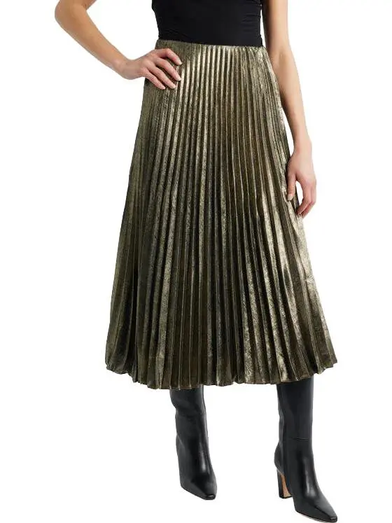 MARGARET O'LEARY Pleated Midi Skirt - Metallic