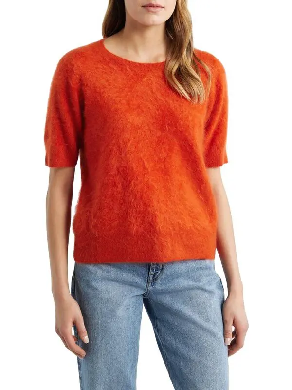MARGARET O'LEARY Brushed Cashmere Short Sleeve Sweater - Rouge
