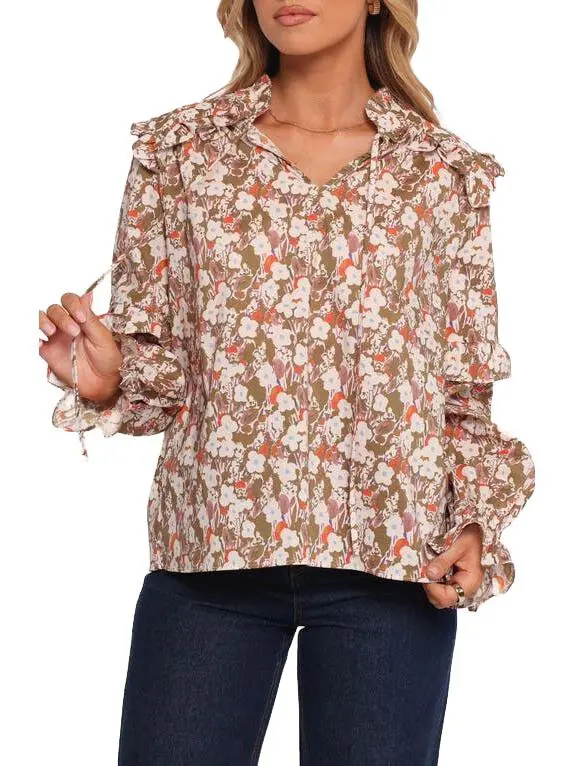 PETAL & PUP Selmah Floral Cotton Top - Cream Olive Orange