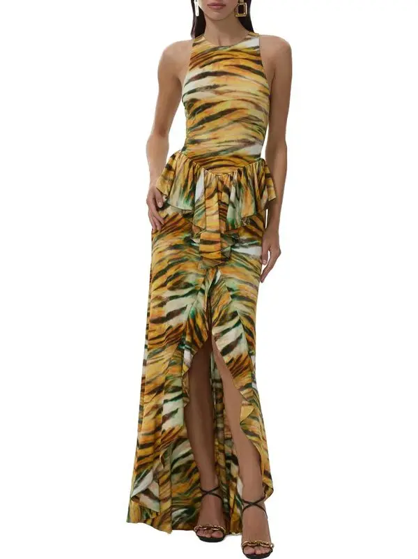 AFRM Tiger Print Sleeveless Dress - Citron Tiger