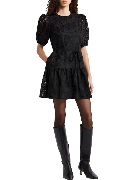 Caslon Lace Puff Sleeve Mini Dress - Black