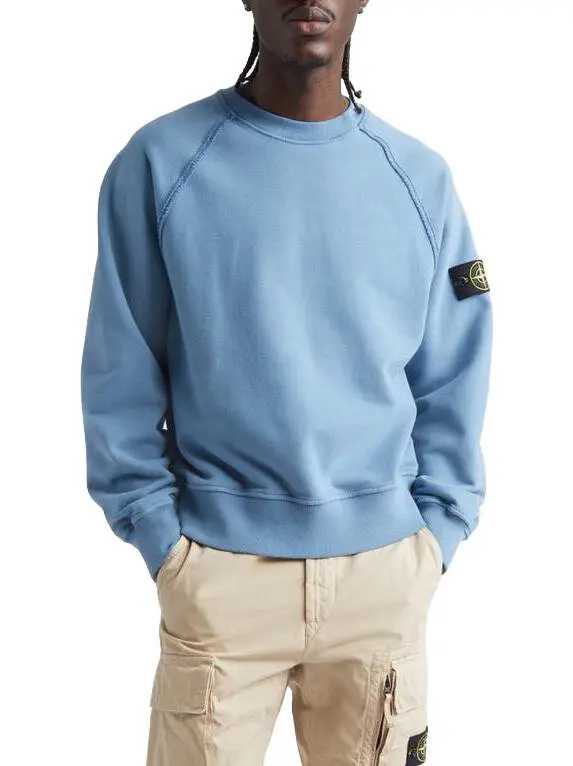 Stone Island Compass Logo Patch Raglan Sleeve Fleece Sweatshirt - V002b Blue