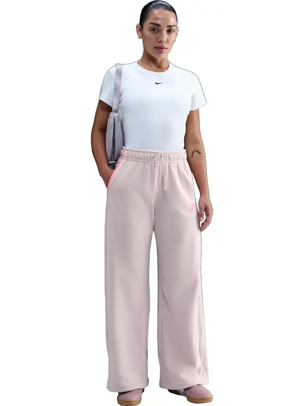 Nike Sportswear Club Fleece Mid-rise Wide-leg Pants - Pink