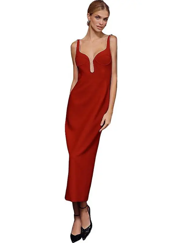 Bardot Sleeveless Diamonte Trim Midi Dress - Burgundy