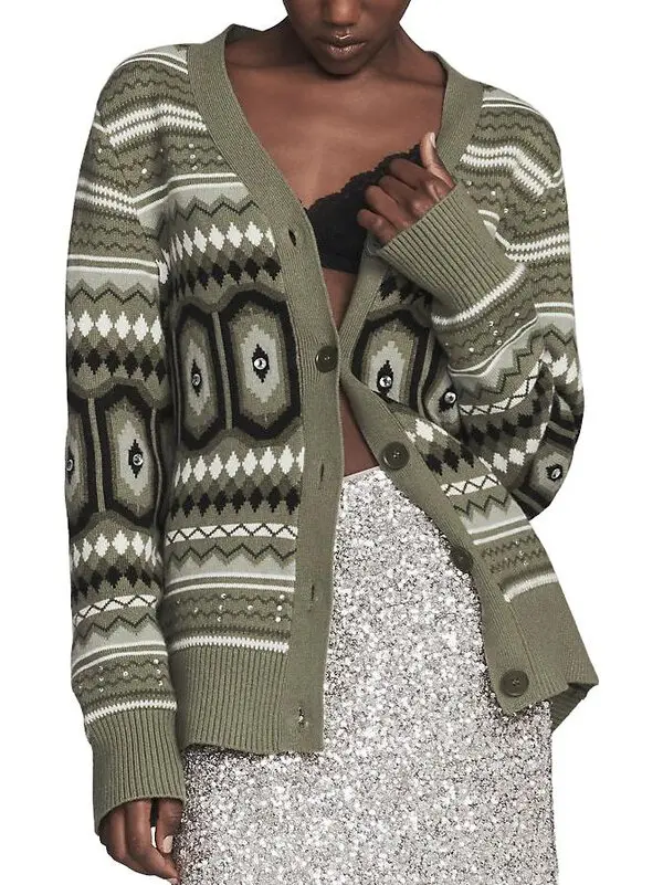 ALIGNE Christine V-neck Cardigan Sweater - Green Pattern