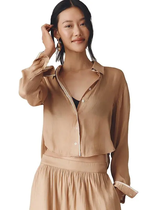 Maeve Long-sleeve Silky Buttondown Shirt - Gold