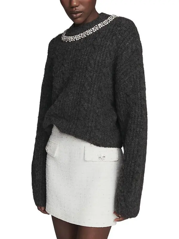 Endless Rose Jewel-embellished Crew-neck Pullover - Carbon