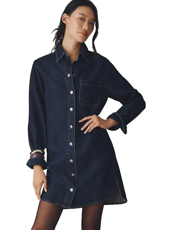 DL1961 Long-sleeve Denim Mini Shirt Dress - Vintage Medium Denim