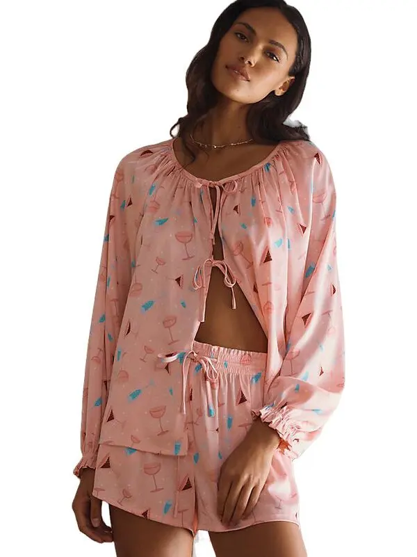 Beach Riot Brianne Top & Brixy Shorts Pajama Set - Pink Holiday Drinks