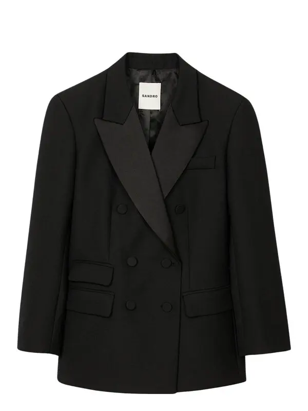 Sandro Tuxedo Jacket With Satin Collar - Black