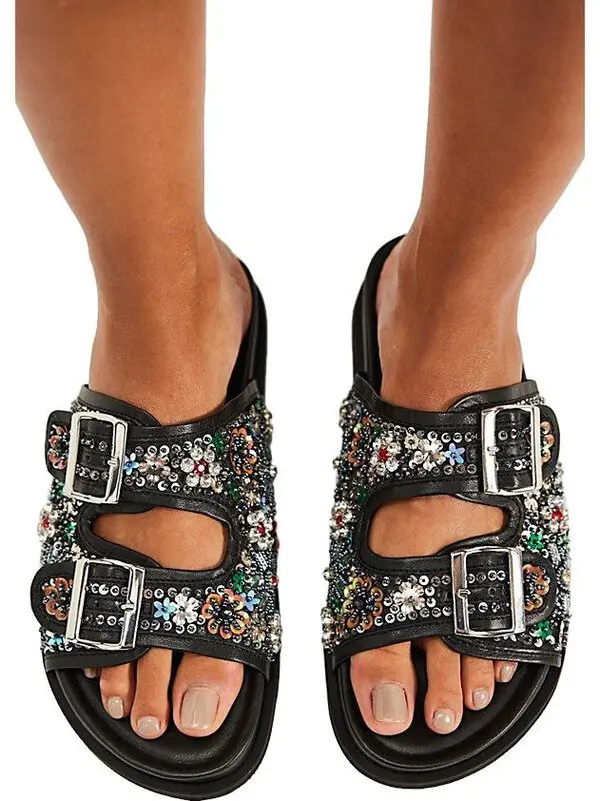Free People Embellished Buckle Sandals - Black