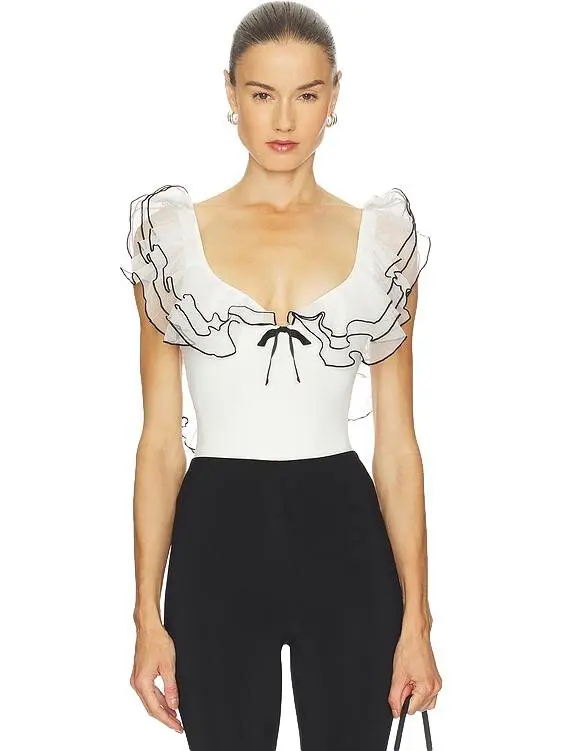Free People Sugar Rush Bodysuit With Ruffled Neckline - Ivory