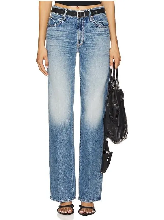 MOTHER Petite Lil' Mid Rise Tunnel Vision Sneak In Jeans - Blue