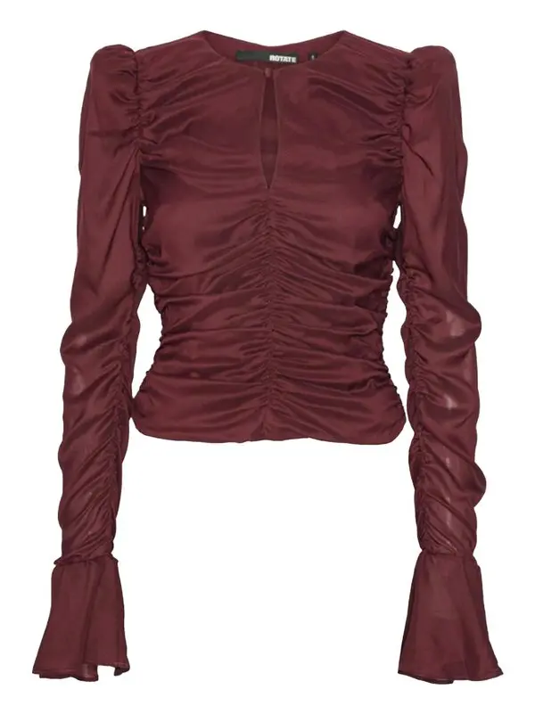 ROTATE BY BIRGER CHRISTENSEN Chiffon Ruched Long Sleeve Top - Red,pink