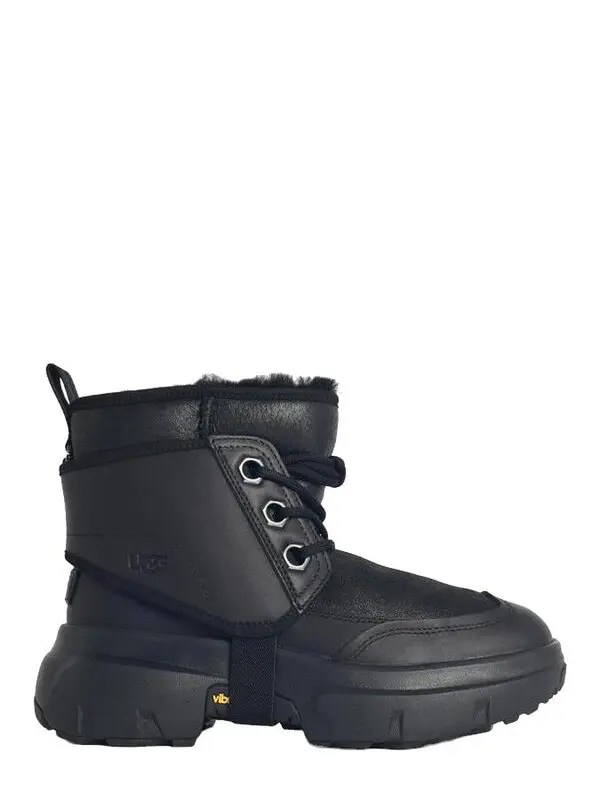 UGG Leather Lace Up Boots - Black