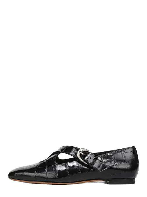 Vince Cici Croc-embossed Leather Flat - Black