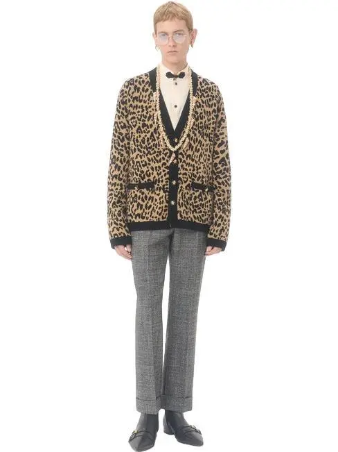 Valentino Garavani Wool Cardigan With Fauve Eclat Animal Print - Animal Print / Black / Brown / Multicolor