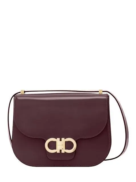 FERRAGAMO Double Gancini North-south Crossbody Bag - Gold