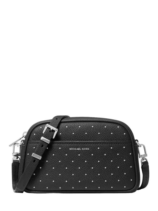 Michael Kors Jet Set Small Studded Pebbled Leather Camera Crossbody Bag - Black